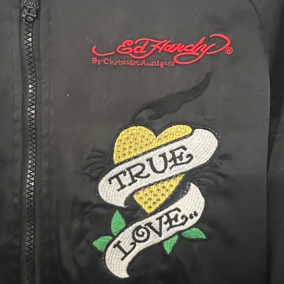 Ed Hardy | Jackets & Coats | Vintage Ed Hardy Satin Embroidered Bomber ...
